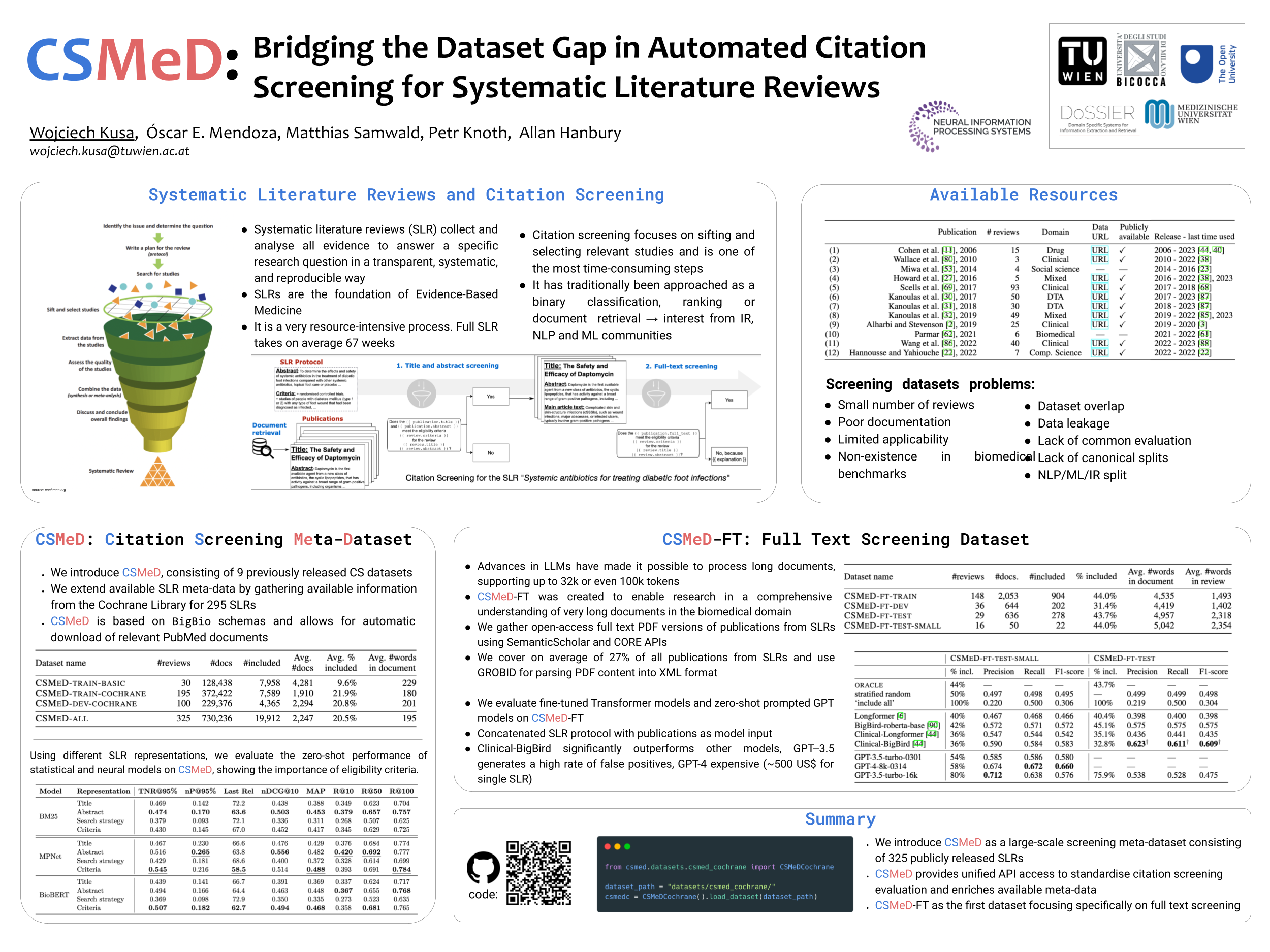 NeurIPS Poster CSMeD: Bridging the Dataset Gap in Automated Citation Screening for Systematic ...